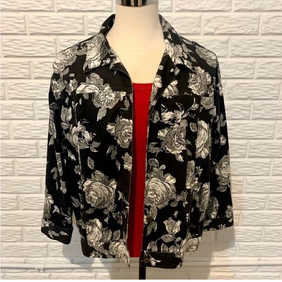 Merchant | Jackets & Coats | Black With White Roses Spring Jacket ...